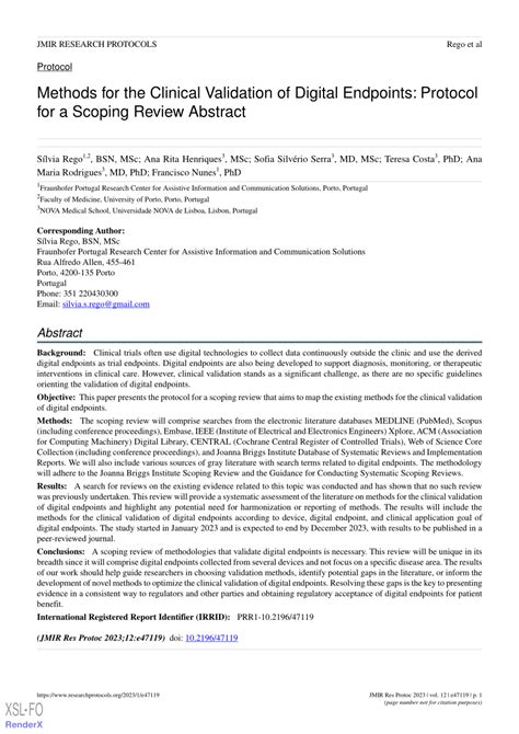 Pdf Methods For The Clinical Validation Of Digital Endpoints Protocol For A Scoping Review