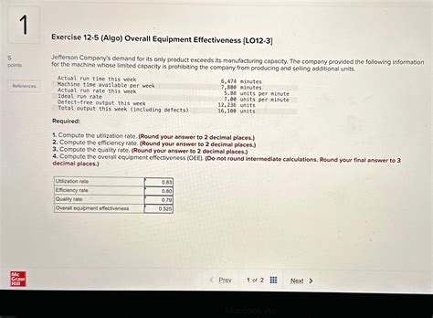 Solved 1exercise 12 5 Algo ﻿overall Equipment