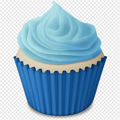 كب كيك مع كريم أزرق فاتح على أعلى التوضيح ، كب كيك مخبز الكعك صقيع