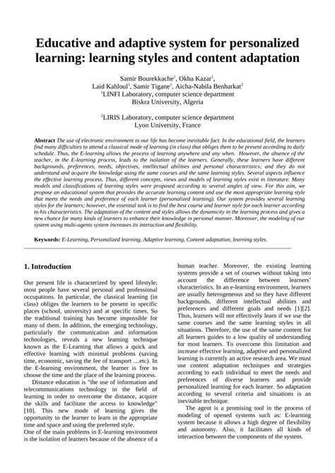 Pdf Educative And Adaptive System For Personalized Learning Learning Styles And Content