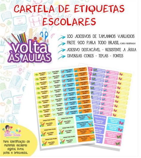 Etiquetas Escolares Ideal Para Identifica O De Materiais Escolares