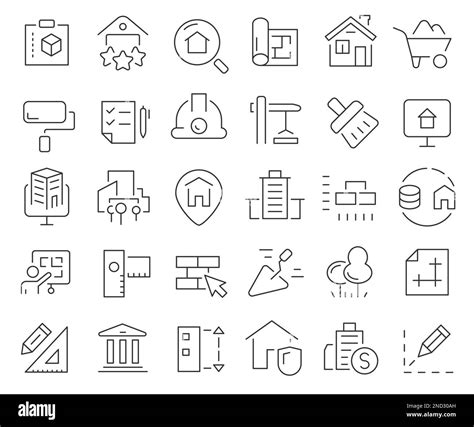 Construction And Building Line Icons Collection Thin Outline Icons Pack Vector Illustration