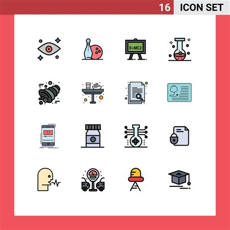 Pictogram Set Of 16 Simple Flat Color Filled Lines Of Cornucopia Flask Formula Eye Beaker
