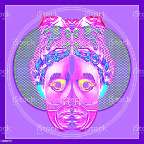 팝 아트 스타일로 인간의 얼굴의 석고 골동품 조각 콜라주 고대 동상 머리와 현대 창조적 인 개념 이미지 진 문화 현대 미술 포스터 펑키 미니멀리즘 복고풍 디자인 팝 아트에