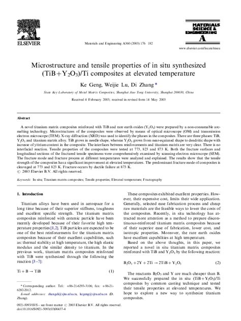 Pdf Microstructure And Tensile Properties Of In Situ Synthesized Tiby2o3ti Composites At