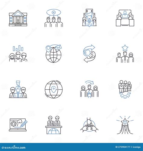 Transnational Enterprise Line Icons Collection Globalization Multinational Expansion