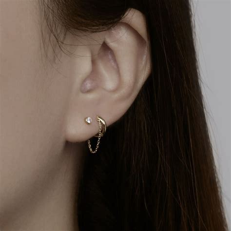 14k Solid Gold Single Small Chain Hoop Earring Minimalist Huggie Hoop