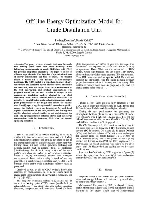 Pdf Off Line Energy Optimization Model For Crude Distillation Unit