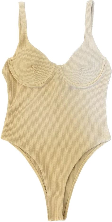 One Piece Beige Swimsuit Womens Fashion Swimwear Bikinis