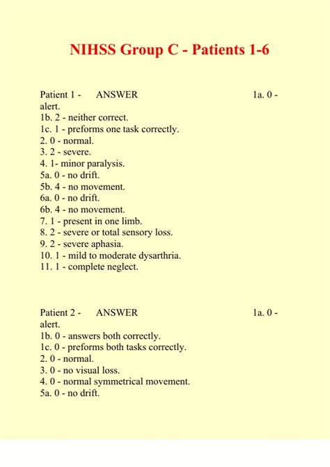 Nihss Group C Patients 1 6 Nih Stroke Scale Stuvia Us
