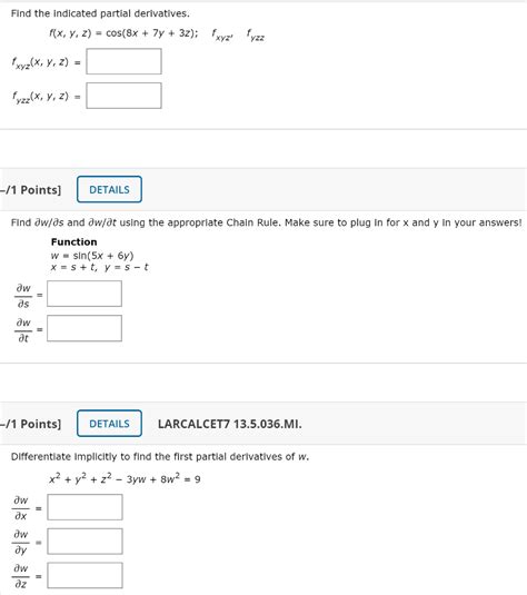 Solved Find The Indicated Partial Derivatives F X Y Z