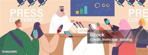 아랍 기자 회견 아랍어 스피커 개념과의 브리핑 청중에게 말하는 남자 마이크를 든 기자 남자에 대한 스톡 벡터 아트 및 기타 이미지 남자 남자 사업가 남자들만 Istock