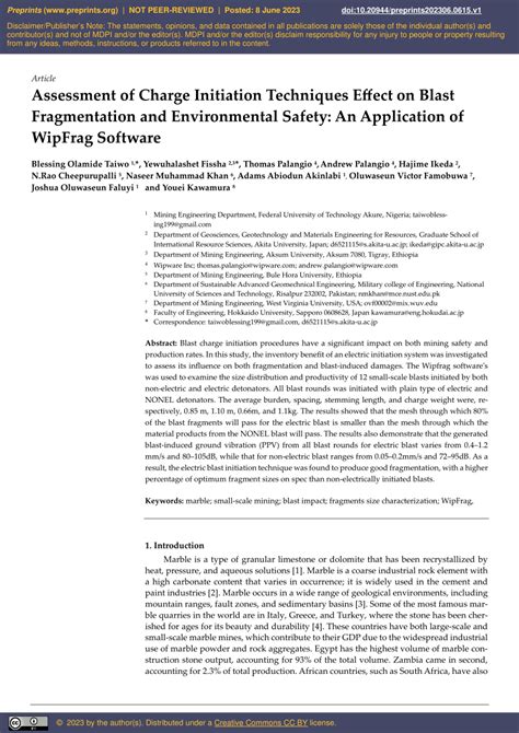 Pdf Assessment Of Charge Initiation Techniques Effect On Blast Fragmentation And Environmental