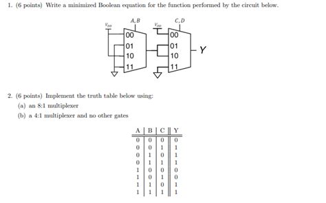 solved 1 6 points write a minimized boolean equation for