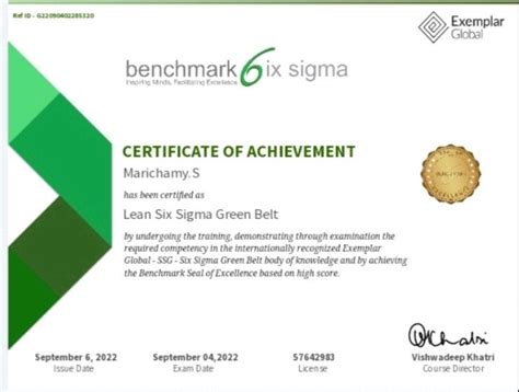 Marichamy Seenivasan On Linkedin Important Milestone I Am Happy To Received My Six Sigma Green