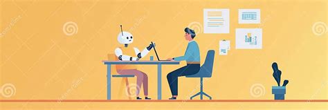 Collaboration Between Human And Robot At A Desk On A Project In A Modern Workspace With