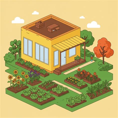 Small Cube Shaped Yellow House With Large Windows And A Flat Roof