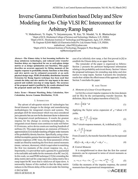 Inverse Gamma Distribution Based Delay And Slew Modeling For On Chip Vlsi Rc Interconnect For