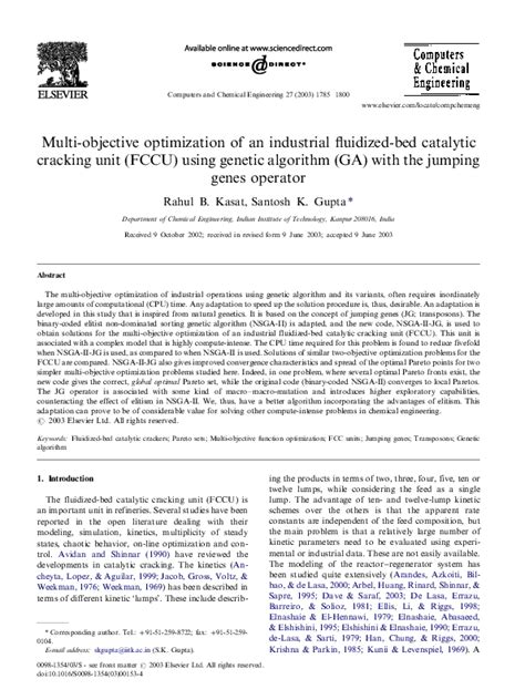 Pdf Multi Objective Optimization Of An Industrial Fluidized Bed Catalytic Cracking Unit Fccu