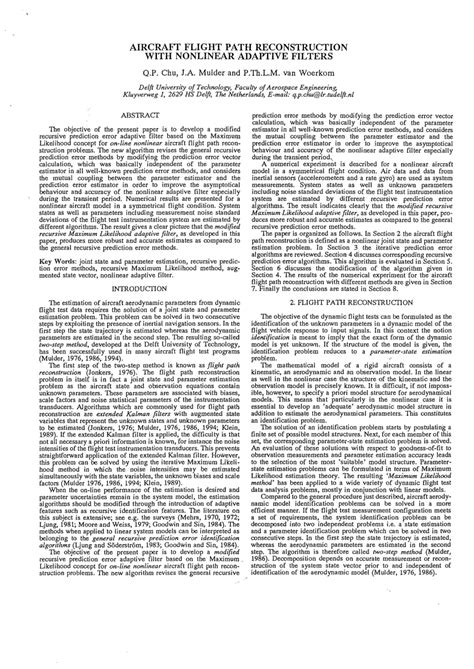 PDF Aircraft Flight Path Reconstruction With Nonlinear Adaptive Filters