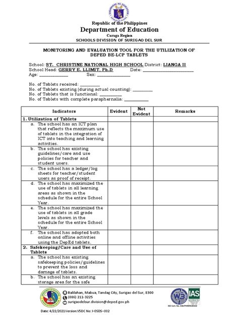 Monitoring Tool For The Use Of Deped Tablets Pdf Monitoring Tool For The Use Of Deped Tablets Pdf