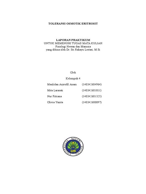 Kecepatan Hemolisis Dan Krenasi Eritrosit Katak Dalam Larutan Nacl