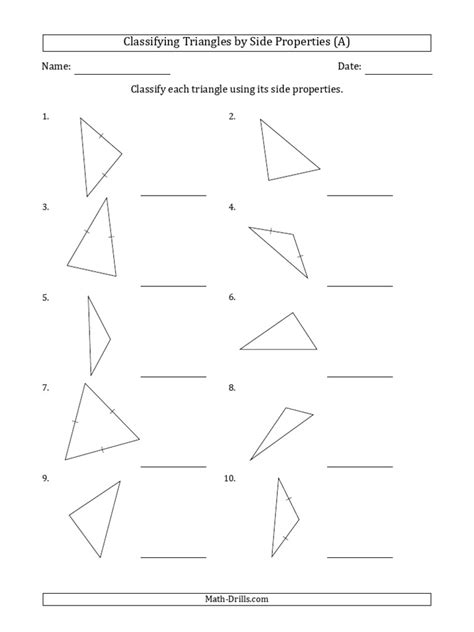 geometry worksheet classifying triangles by side properties marks