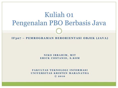 212 Kuliah 01 Pengenalan Pemrograman Berorientasi Objek Java Ppt