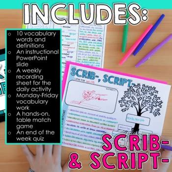 Latin Root Words Scrib Script Vocabulary Unit Graphic Organizer Quiz
