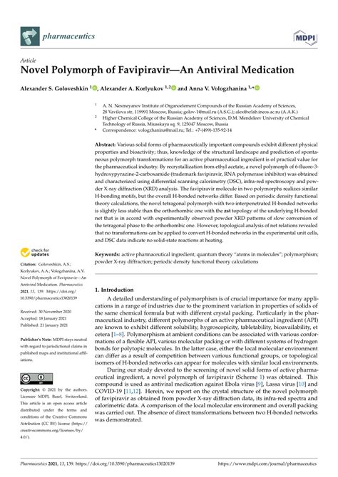 Pdf Novel Polymorph Of Favipiravir—an Antiviral Medication