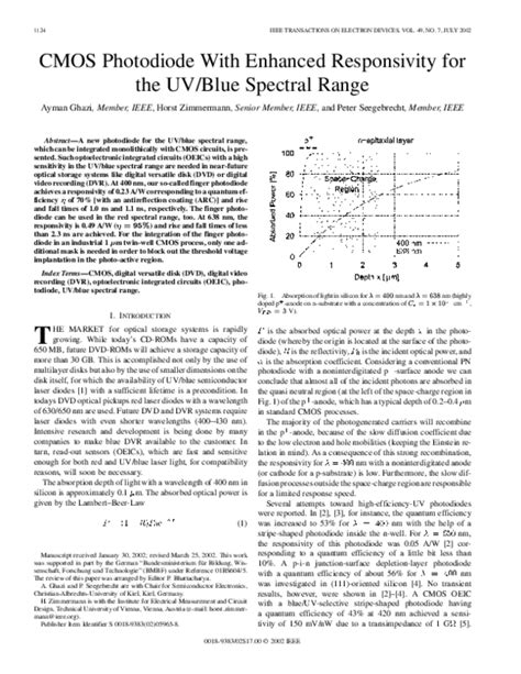 Pdf Cmos Photodiode With Enhanced Responsivity For The Uv Blue Spectral Range