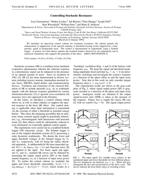 Pdf Controlling Stochastic Resonance