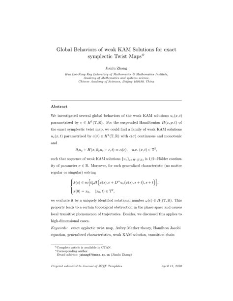 Pdf Global Behaviors Of Weak Kam Solutions For Exact Symplectic Twist