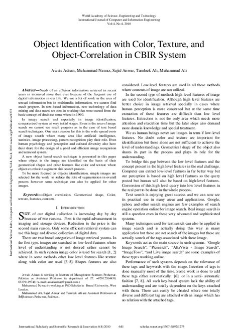 Pdf Object Identification With Color Texture And Object Correlation