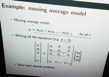 Answered Example moving average model Moving average model Yt W₁Ut W₂4t 1 W3 Ut 2 Writing