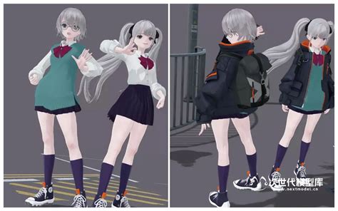 日式卡通渲染风格的可爱女孩角色模型 Unity资产 次世代模型库