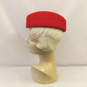 Red Vintage Style 1950s Inspired Pillbox Hat With Tartan Bow Etsy