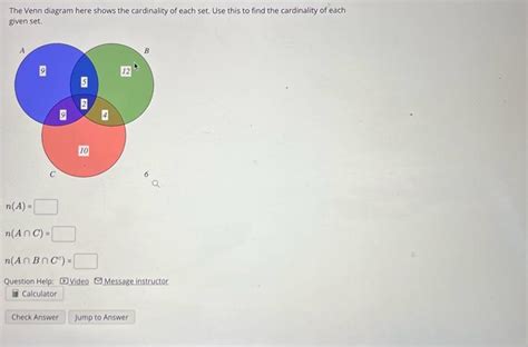 Solved The Venn Diagram Here Shows The Cardinality Of Each