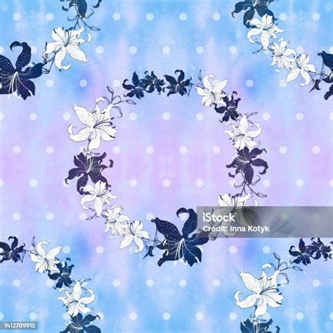 원활한 패턴 백합 꽃 새싹 및 잎 꽃 디지털 아트 여름 정원 꽃 인쇄물 표지판 항목 웹 사이트 지도를 사용하십시오 그래픽