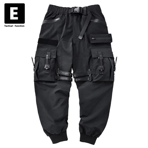 블랙 카고 바지 남성 밀리터리 조깅 바지 Techwear Streetwear 전술 기능 바지 하라주쿠 멀티 포켓 리본 하의