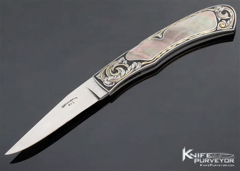Tim Herman Custom Knife Sole Authorship Engraved Blacklip Pearl