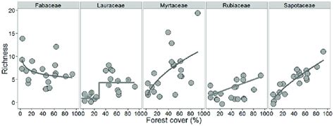 Relationships Between Forest Cover With The Species Richness For Each Download Scientific