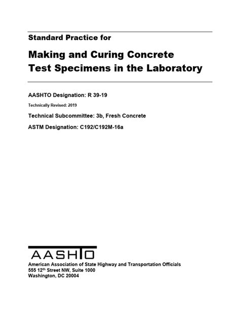 Aashto R39 2019 Making And Curing Concrete Test Specimens In The Laboratory Pdf Concrete