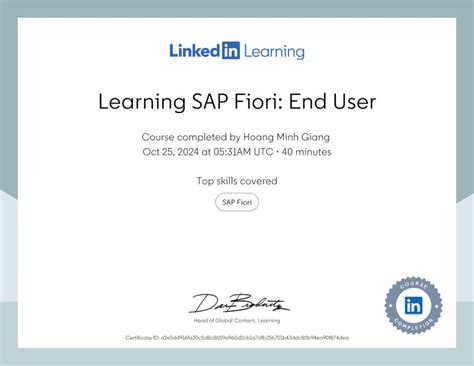Just Finished The Course “learning Sap Fiori End User” By Michael Management Hoang Minh Giang