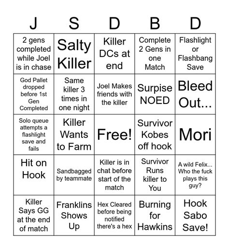 Dbd Js Bingo Bingo Card