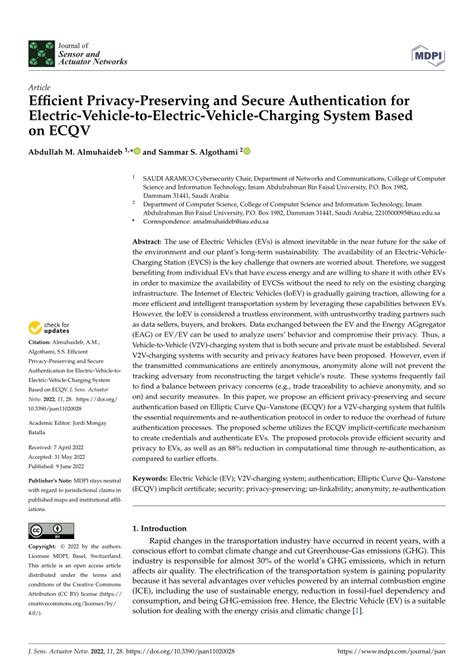 Pdf Efficient Privacy Preserving And Secure Authentication For Electric Vehicle To Electric