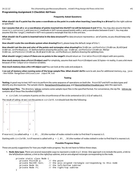 Wk5 Prog Assign Kd Trees Cklist Pdf Pdf Applied Mathematics Computer Programming