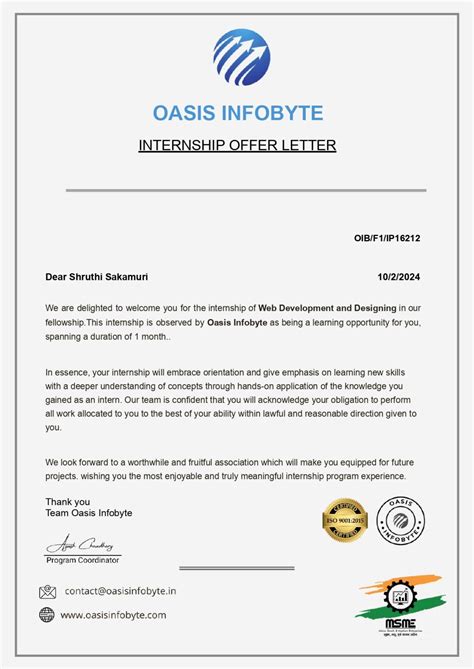 Shruthi Sakamuri On Linkedin Internship Oasisinfobyte