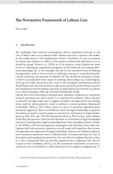 Pdf The Normative Framework Of Labour Law