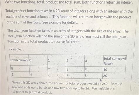 Solved Write Two Functions Totalproduct And Totalsum